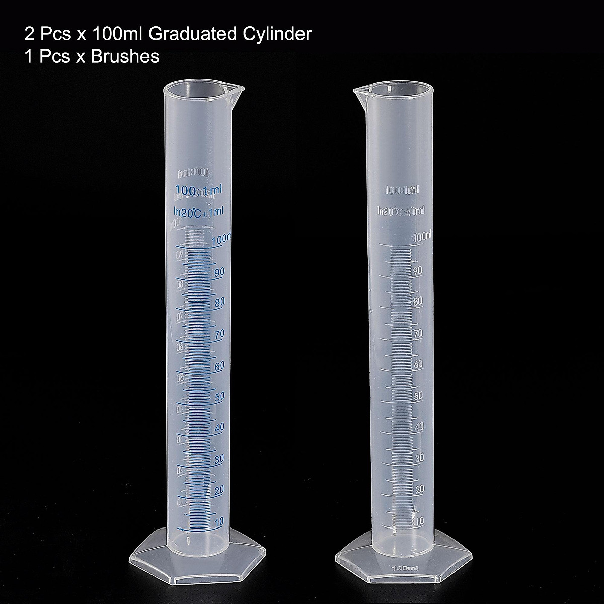 uxcell Plastic Graduated Cylinder, 100ml Measuring Cylinder with 1 Brush, 3in1 Set for Science Lab