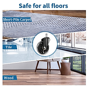 Office Chair Wheels, Heavy-Duty Caster Wheels 3 Inch, Replacement Wheels for Office Chair, Rubber Casters for Wood Floors/Carpet, Safe Quiet Rolling for Office Desk Chair Chair Wheels Set of 5