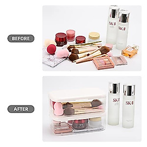 Tecbeauty 2PCS Cosmetic Storage Organizer Box with Lid,Clear Plastic Big Containers for Bedroom, Bathroom Vanity Shelf or Cabinet