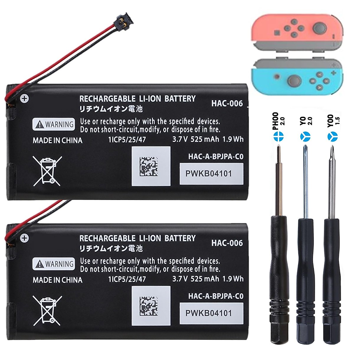PowerTrust Replacement HAC-006 Battery Compatible with Nintendo Switch HAC-015 HAC-016 Joy-Con Controller HAC-A-JCR-C0 HAC-A-JCL-C0 (2 Pack)