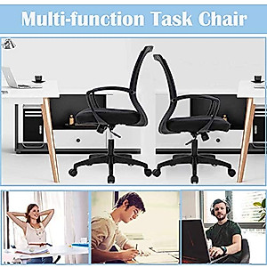 Home Office Chair Ergonomic Computer Desk Chair Mesh Task Chair with Lumbar Support Swivel Rolling Office Chairs Adjustable Mid Back Mesh Chair for Adults, Black