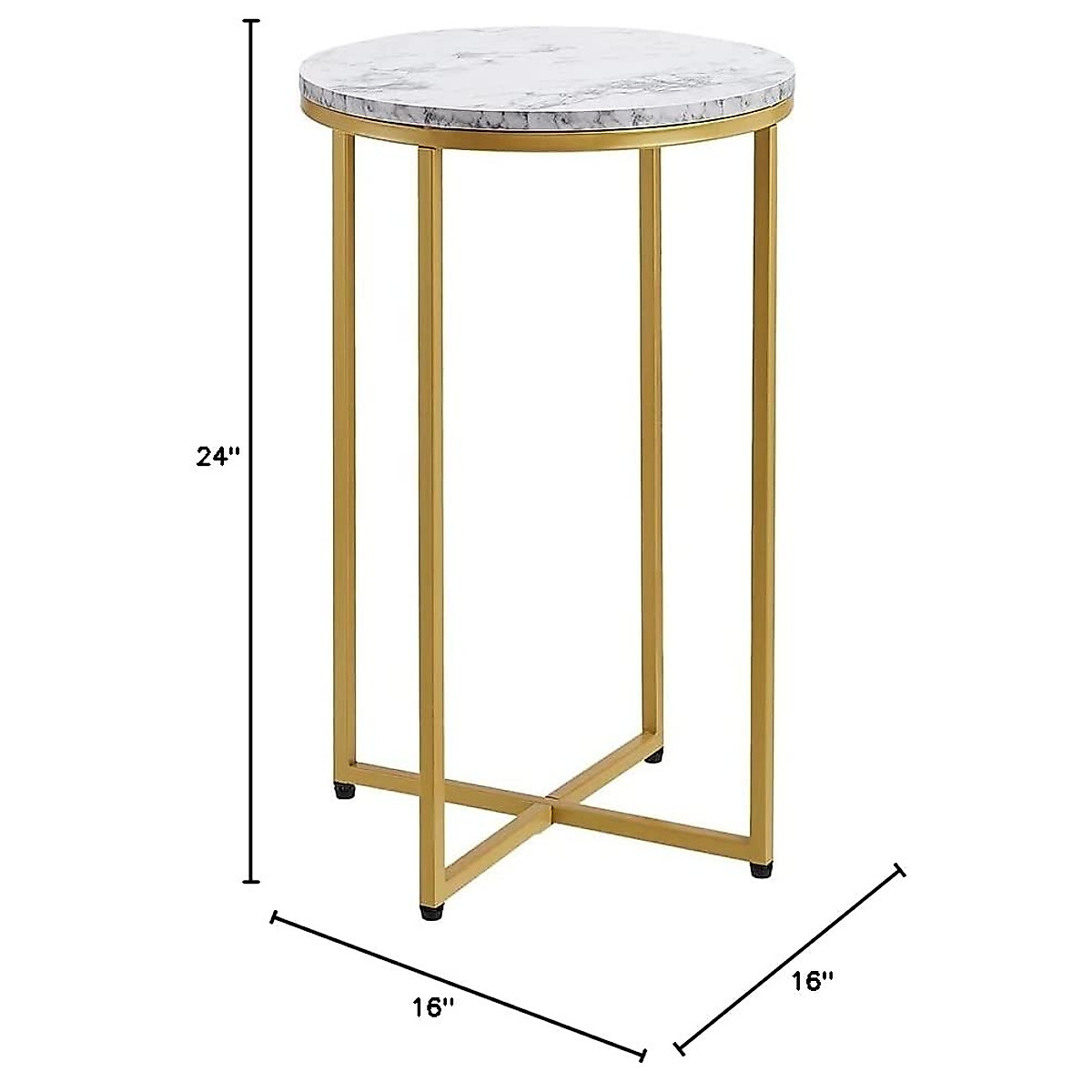 AZL1 Life Concept Concept Modern X-Shaped Small Round Side End Accent Table,Corner Decor/Nightstand for Home Office Living Room Bedroom Marble + Gold, 16 inches, White