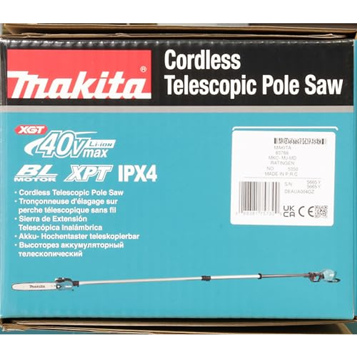Makita UA004GZ 40V Max Li-ion XGT Brushless 300mm (12”) Telescopic Pole Saw – Batteries and Chargers Not Included