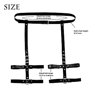 GEMILY Leather Waist Chains Belt Punk Black Body Harness Garter Leg Harness Body Chains Belt Rave Accessories for Women(1)