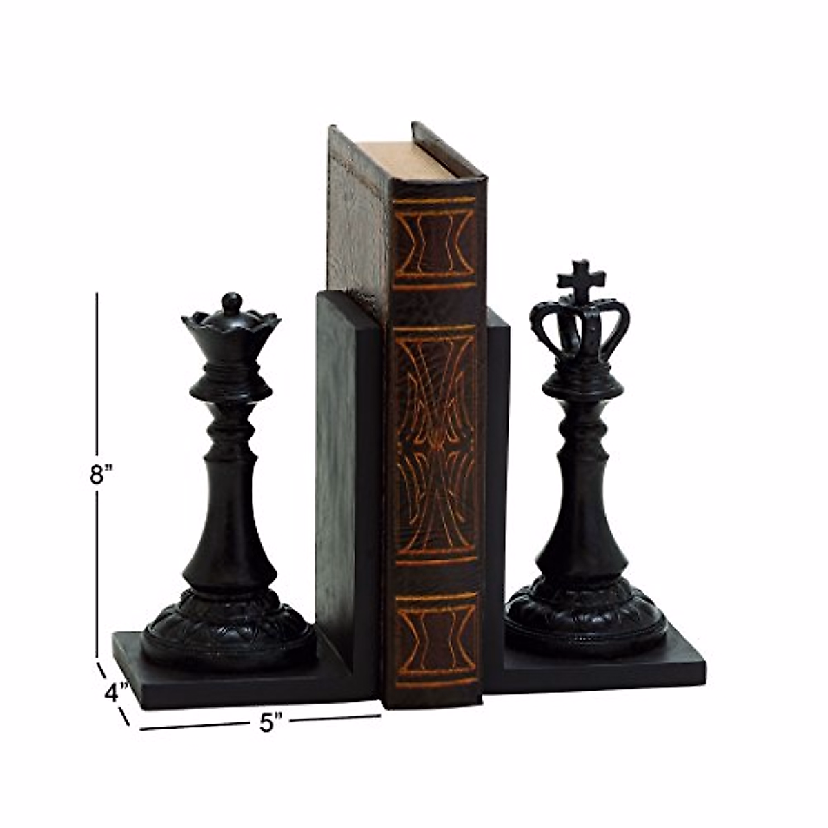 Deco 79 Resin Chess Bookends with King and Queen, Set of 2 5"W, 8"H, Black
