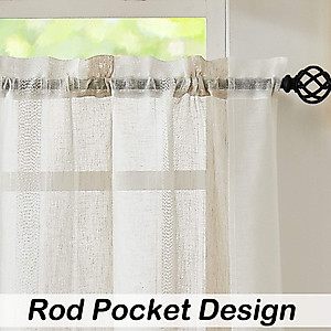 Central Park Beige and White Kitchen Window Curtain Tiers Vertical Stripe Sheer Boucle Linen Window Curtain, Living Room Decorative Rod Pocket Rustic Living 2 Panels (28" W x 45" L)