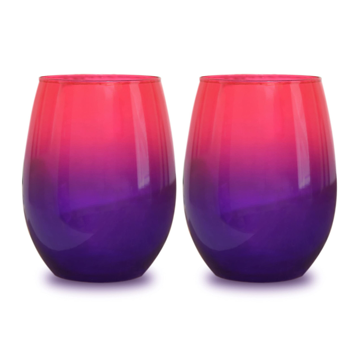 Bad Bananas Set of 2 - Pink and Purple Ombre 21 oz Stemless Wine Glasses - Colored Glassware - Colorful Drinking Glasses Wine Gifts for Women