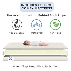 Delta Children Folding Portable Mini Baby Crib with 1.5-inch Mattress - Greenguard Gold Certified, Natural