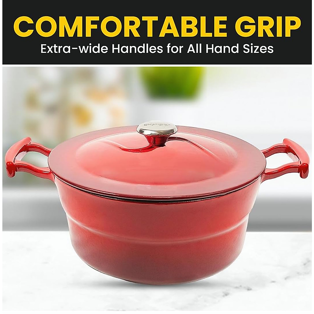 Skyriper 6 Quart Dutch Oven Pot with Lid Non-Stick Enameled Cast Iron Dutch Oven for Bread Baking, Roasting & Braising, Deep Round Heavy-duty Casserole Dish, Compatible with all Cooktops & Ovens, Red