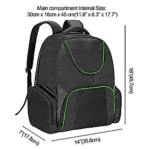 CURMIO Travel Backpack Compatible with Xbox Series S, Xbox One/ One S/ One X, Xbox 360/ 360 Slim, Carrying Case for Game Console, Controllers and Accessories, Green Stripe (Bag Only, Patent Pending)