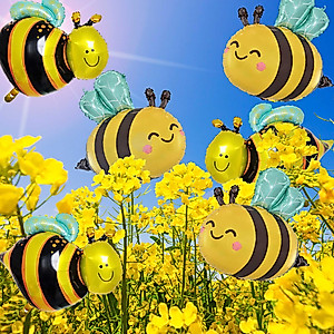 DIYCAM Bee Balloons, Bumble Bee Balloons for Bee Birthday Party Decoration, 6 Pcs Foil Mylar Bee Balloon for Bee Themed Party Birthday Baby Shower Gender Reveal Birthday Party Decorations Supplies