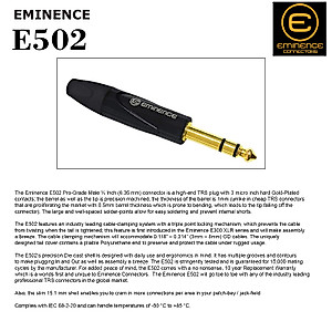 WORLDS BEST CABLES 2 Units - 6 Inch - Canare L-4E6S, Star Quad Balanced TRS Patch Cable with Eminence Gold E502 TRS Stereo Plugs - Custom Made