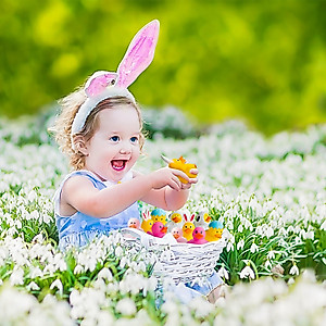 Haooryx 20Pcs Easter Rubber Duckies Toys, Novelty Yellow Rubber Ducks Bunny Bathtub Duck Baby Shower Float Ducky Decor Carnival Pinata Filler Class Rewards Basket Stuffing for Kids