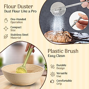 Banneton Bread Proofing Basket Set Sourdough Starter Kit Round 9" Rattan Proofing Basket, 36oz Large Wide Sourdough Starter Jar, Bread Lame, Sourdough Bread Baking Supplies, Banneton Basket Gift Set