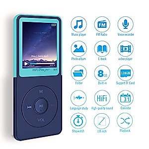 Classical MP3 Player HiFi Sound Lossless Digital, Music Play,Voice Recorder,8GB Support Save 1300 Songs, with MP3 FM Radio,Video Players,E-Book Reader,Photo Play,Support 128G TF Card (Blue)