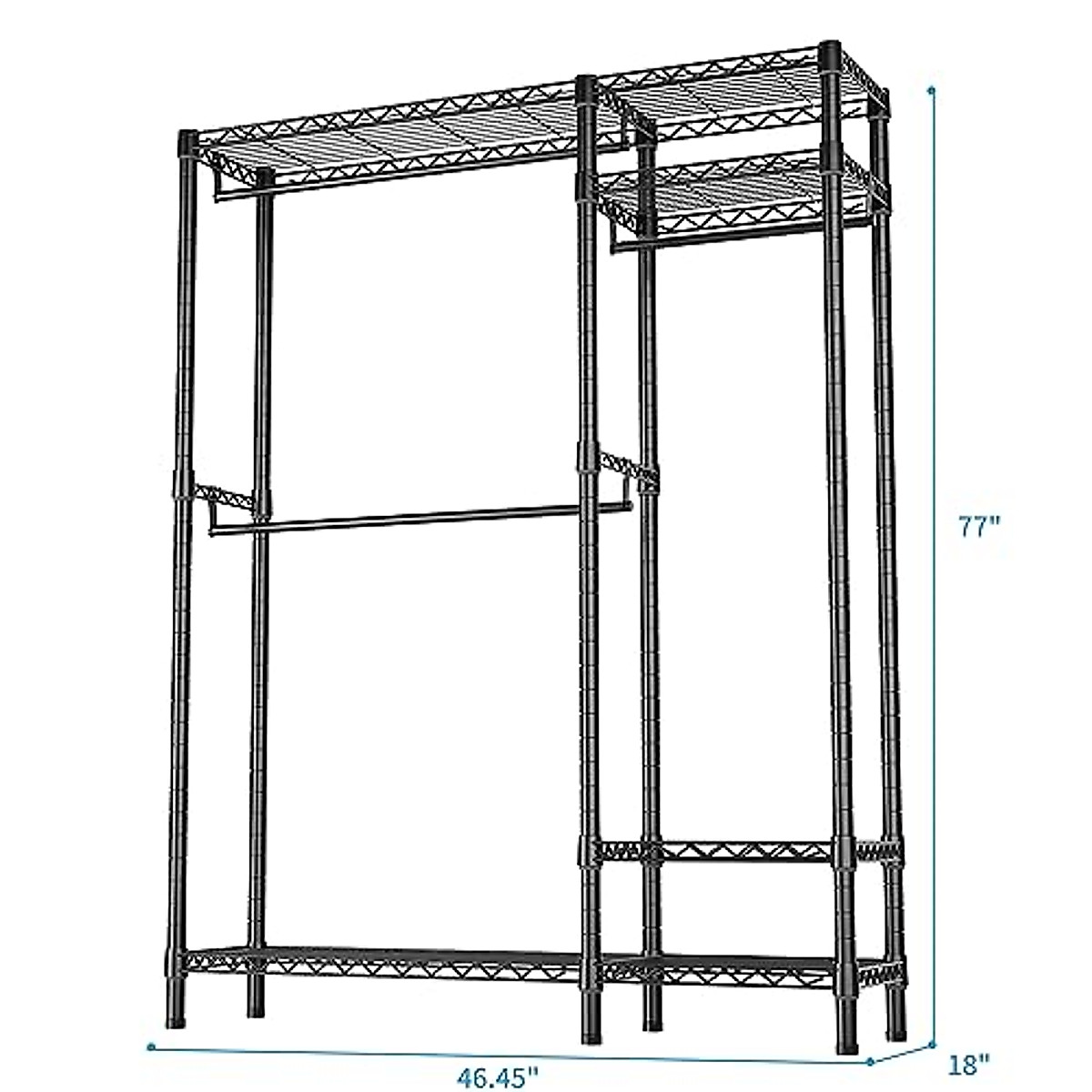 Heavy Duty Clothes Rack Clothing Rack for Hanging Clothes,Large Metal Garment Rack with 4 Tiers Adjustable Wire Shelves&3 Hanger Rods,Freestanding Closet Wardrobe System,MaxLoad 700lbs
