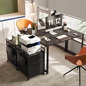 ODK File Cabinet with 2 Drawers, Mobile Office Cabinet with Lock on Wheels, Rolling Office Printer Stand Filing Cabinet for A4, Letter Sized Document with Iron Hook, Black