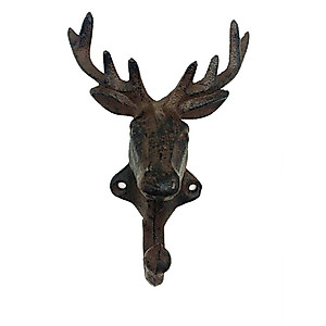 Grace Home Cast Iron Rustic Deer Head Design Wall Hanger Vintage Design Hooks Keys Towels Hook Metal Wall Mounted Heavy Duty Moose Decorative Gift Idea