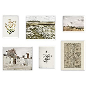 Vintage Botanical Wall Art -Neutral Wall Art prints for wall decor for Rustic Farmhouse Kitchen, Bathroom, Bedroom Poster Print Wall Decor - Preppy Room Decor Aesthetic Vintage, Nature, Tree Sketch Set of 6 landscape wall art.