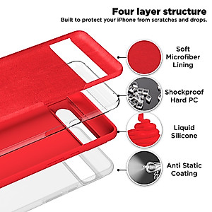 COFFKER Compatible with Pixel 8 Pro Case, Liquid Silicone Case, Full Body Shockproof Protective Cover,【Soft Microfiber Lining】 Slim Thin Phone Case for Google Pixel 8 Pro 6.7 inch, Red