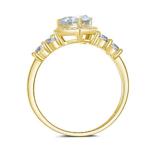 BEBEWO 1.4 Carat (ctw) Heart-Cut Moissanite Halo Engagement Rings for Women, Customizable 10k gold, 14k gold, 18k gold (Yellow Gold, Customize)