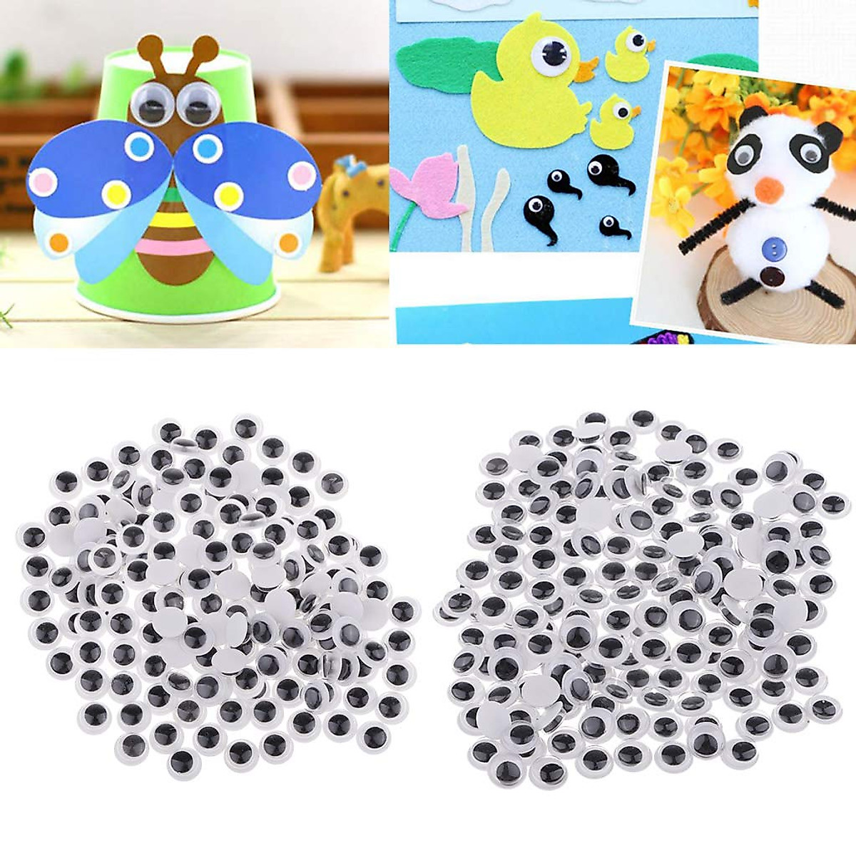 Baosity 400Pcs Bulk Wiggle Eye Round Plastic Clear Moving Eyes Wobbly Googly Adornments - 8mm, 10mm