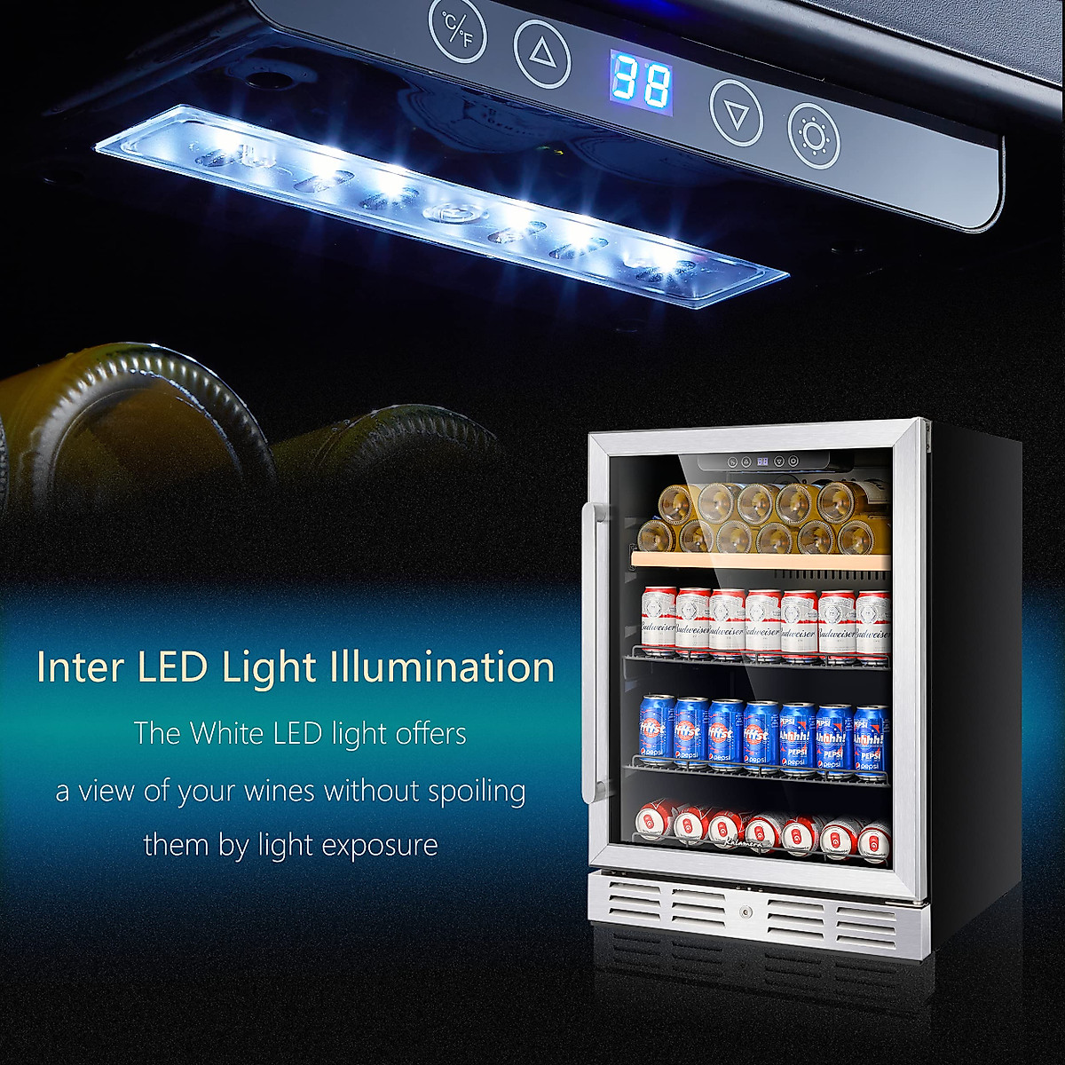 Kalamera Mini Fridge 24” Beverage and Wine Cooler Built-in or Freestanding - 120 Cans & 16 Bottles Capacity Wine Refrigerator Cooler- For Kitchen, Office or Bar with White Interior Light