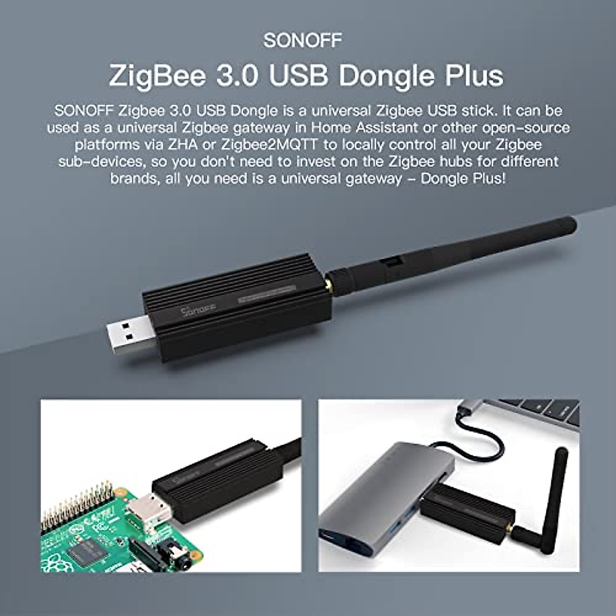 SONOFF Zigbee 3.0 USB Dongle Plus Gateway, Universal Zigbee USB Gateway with Antenna for Home Assistant, IoBroker, Wireless Zigbee 3.0 USB Adapter(1 Pack)
