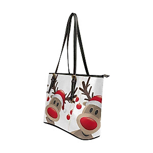 InterestPrint Womens Handbags Ladies Purses Shoulder Bags Tote Bag Reindeer Red Nose Hang Christmas Balls