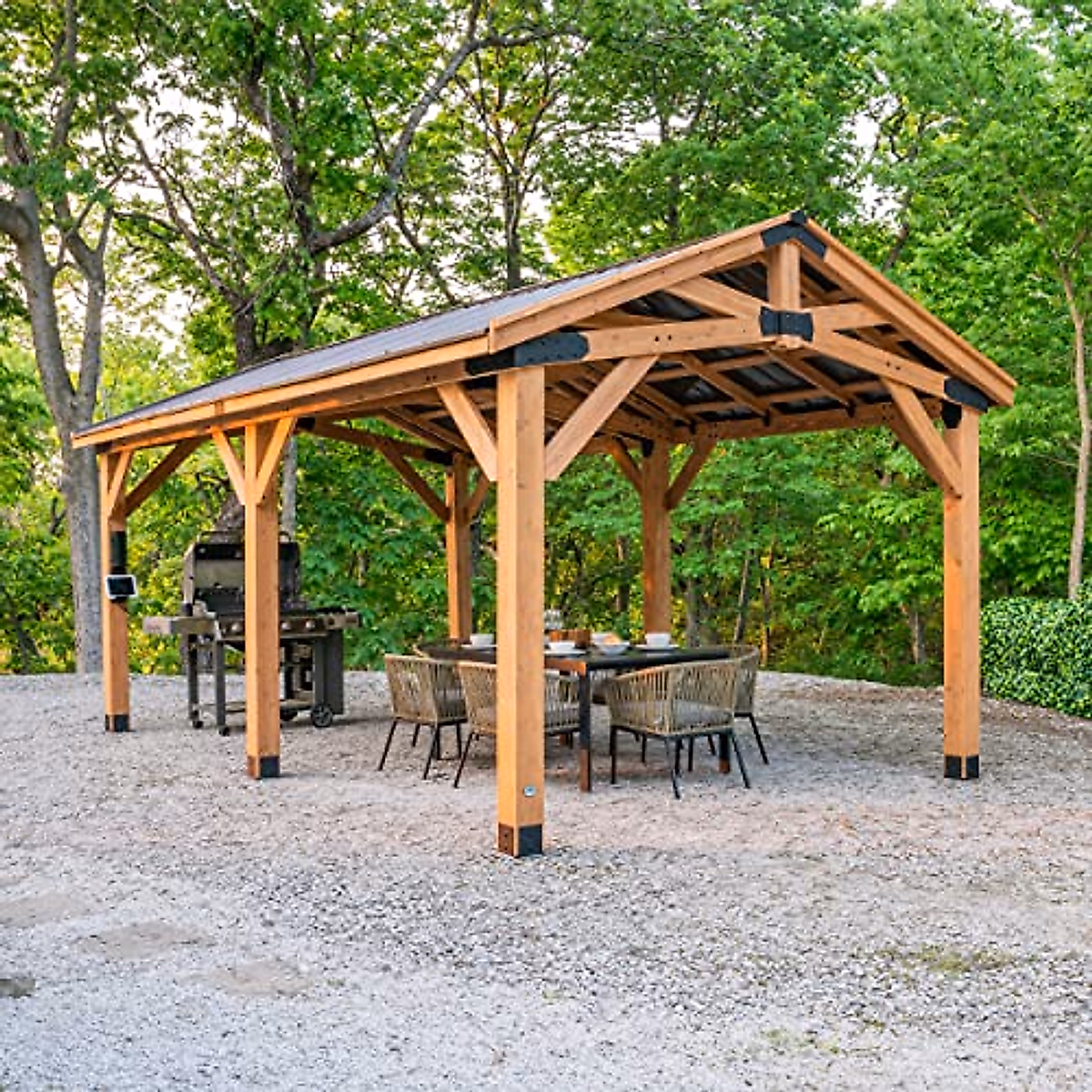 Backyard Discovery Norwood 20 ft. x 12 ft. All Cedar Wooden Carport Pavilion Gazebo with Hard Top Steel Roof