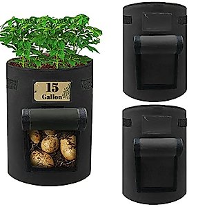 15 Gallon Potato Planter Grow Bags with Flap, Grow Containers Bucket, Nonwoven Fabric Garden Pot for Growing Potatoes Tomato Vegetables, Pack of 2