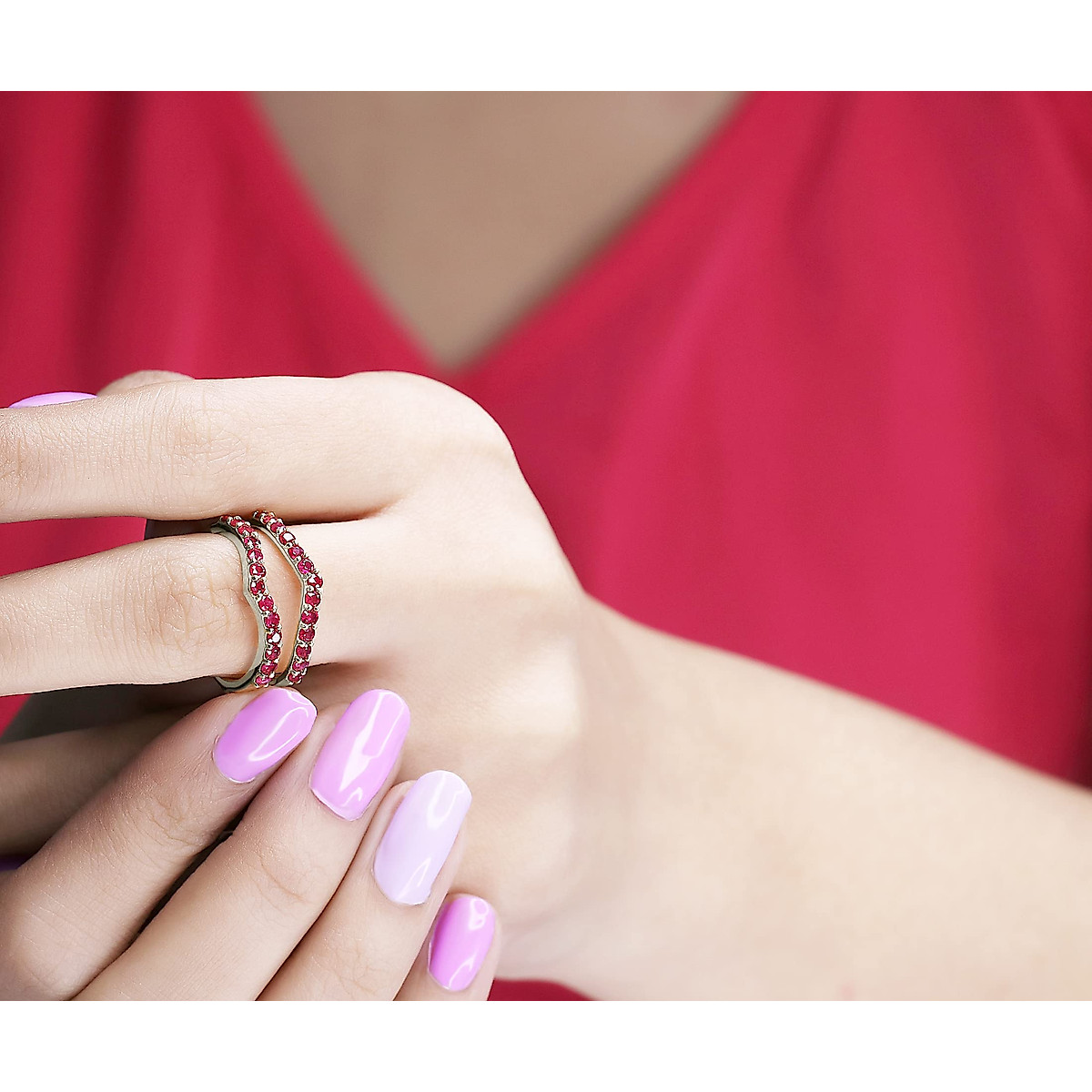 Dazzlingrock Collection Round Ruby Double Guard Wedding Band Enhancer Ring for Women in 14K White Gold, Size 8