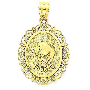 14K Yellow Gold Taurus Zodiac Oval Necklace Charm Pendant (Bull) Only