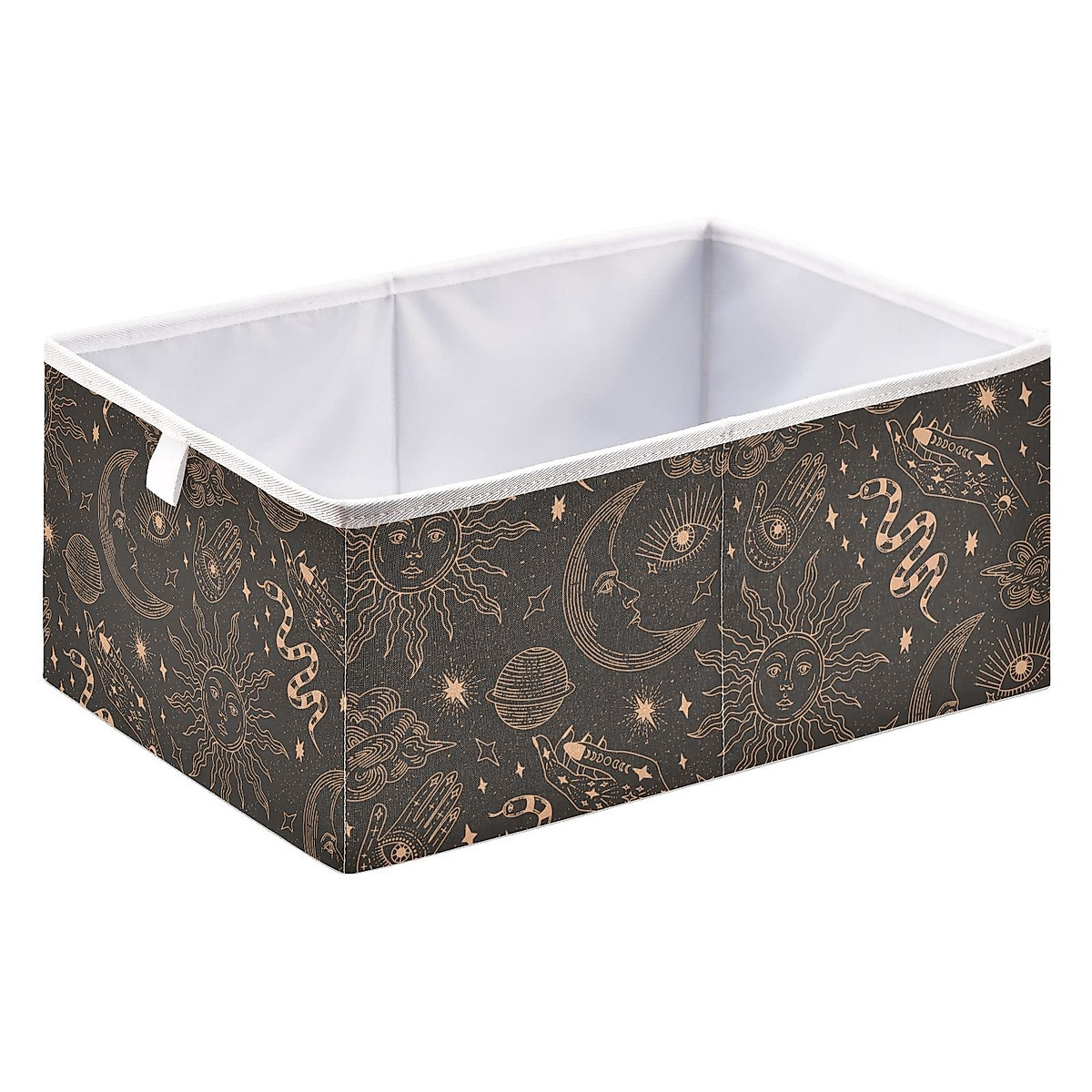 Vnurnrn Fabric Cube Collapsible Storage Cube Boho Celestial Snake Print, Storage Bins with Support Board, Foldable Basket for Shelf Closet Cabinet 11.02×11.02×11.02 in
