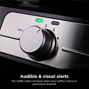 Ninja BW1001 NeverStick PRO Belgian Waffle Maker, Vertical Design, 5 Shade Settings, with Precision-Pour Cup & Chef-curated Recipe Guide, Black & Silver