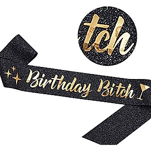 Birthday Bi*ch Sash - Black Glitter Birthday Sash Birthday Gifts for Women Birthday Party Supplies - Birthday Girl Sash Fun Party Favors. Black Glitter + Rose Gold Foil - 21st, 30th, Birthday Girl