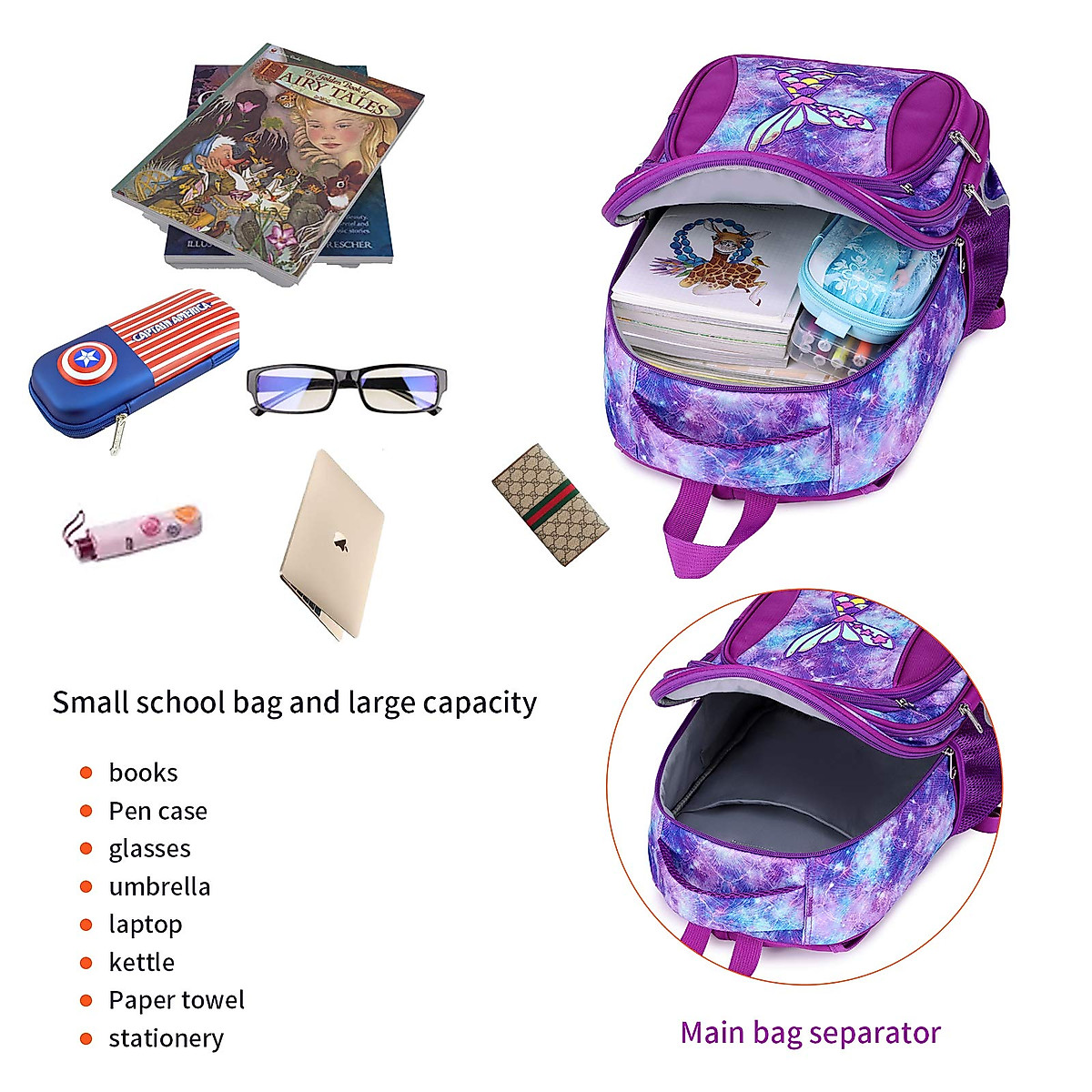 Kids Backpack for Girls Preschool Elementary Kindergarten Mermaid School Bag 15.6″ Multifunctional Cute Large Capacity