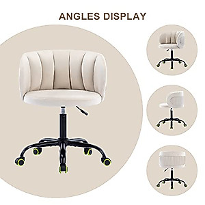 ayoodfo Home Office Desk Chair Modern Velvet Rolling Chair, Adjustable Task Chair with Mid-Back Swivel Office Chair, Accent Chairs Upholstered Armchair Vanity Chair for Living Room, Bedroom, Beige
