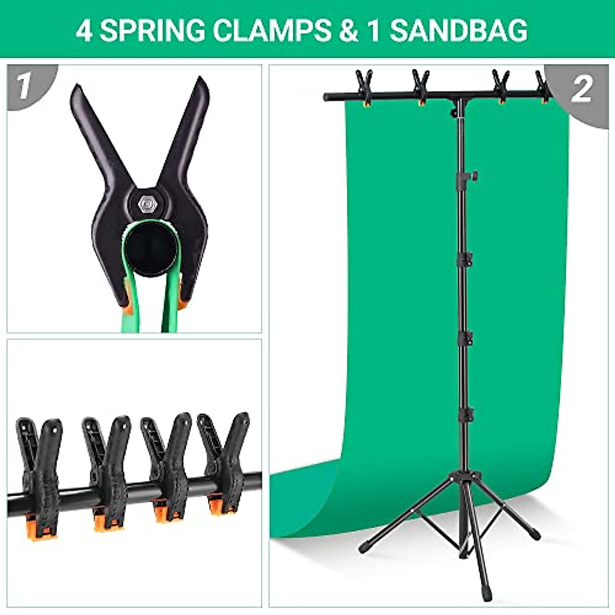 Coliflor T-Shape Portable Backdrop Stand, 6.5x3.2ft Adjustable Photo Background Stand Kit, Sturdy Small Back Drop Holder with 4 Spring Clamps, Carry Bag for Parties, Photography and Video Studio