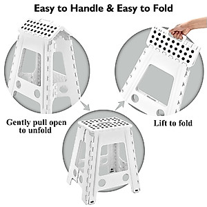 SUGARLEE 18 inch Folding Step Stool Heavy Duty Plastic Foldable Step Stool-Lightweight Foot Stool with Portable Handle, Compact Plastic Foldable Step Stool for Bathroom,Bedroom, Kitchen