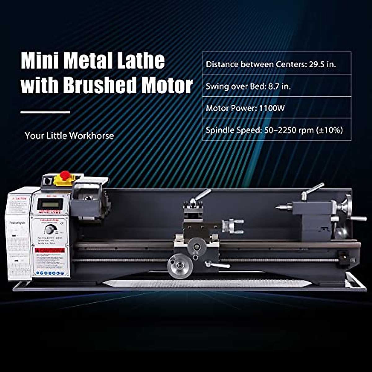 CO-Z 8.7"x29.5" Mini Metal Lathe with 1100W Brushed Motor 5 Turning Tools, Benchtop Metal Lathe with LCD Display 2250rpm Max Variable Speed for Home Machinists Workshop DIY Metalworking Crafts