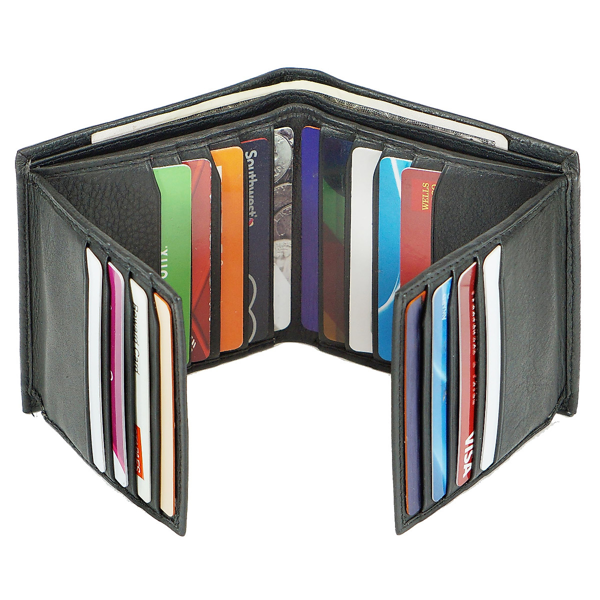 Bullz Genuine Nappa Cow Leather Thick Dual Credit Card ID Flap Quad Fold Large Bifold Mens Wallet Passcase RFID