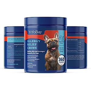 YoYoBay Dog Allergy Relief Chews - Immune Support & Itch Relief with Colostrum, Astragalus Root, 6-Strain Gut Health Blend - Duck & Pear Flavor, 360g