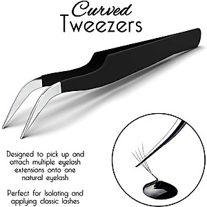 SIVOTE Lash Tweezers for Eyelash Extensions, Hand Calibrated Straight & Curved Tip, Pack of 2, Black