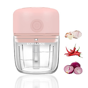 KONBANZE 2-CUP Electric Portable Mini Garlic Onion Chopper Crusher Small Food Processor Mini Food Processor Masher USB Charging Food Vegetable Cutter Kitchen Gadgets (PINK)