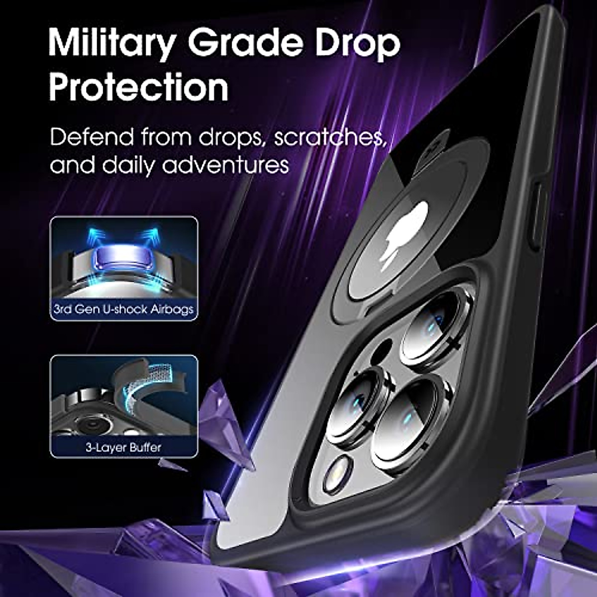 CASEKOO Magnetic Clear Designed for iPhone 14 Pro Case with Invisible Stand [Compatible with MagSafe] [Non Yellowing] Shockproof Protective for Women Men Phone Case 6.1 Inch 2022, Black