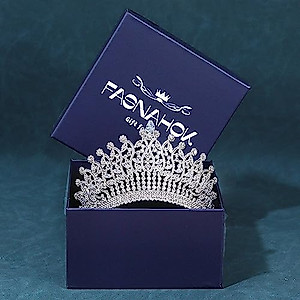 FASNAHOK Tall Crowns for Women Princess Silver Wedding Tiaras with Crystal Cubic Zirconia Large Birthday Party Pageant Hair Accessories Gifts for Women Girlfriend