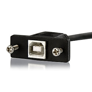 StarTech.com 1 ft Panel Mount USB Cable B to B - F/M - USB Type B (F) to USB Type B (M) - USB 2.0 - Molded Hood - Black (USBPNLBFBM1)