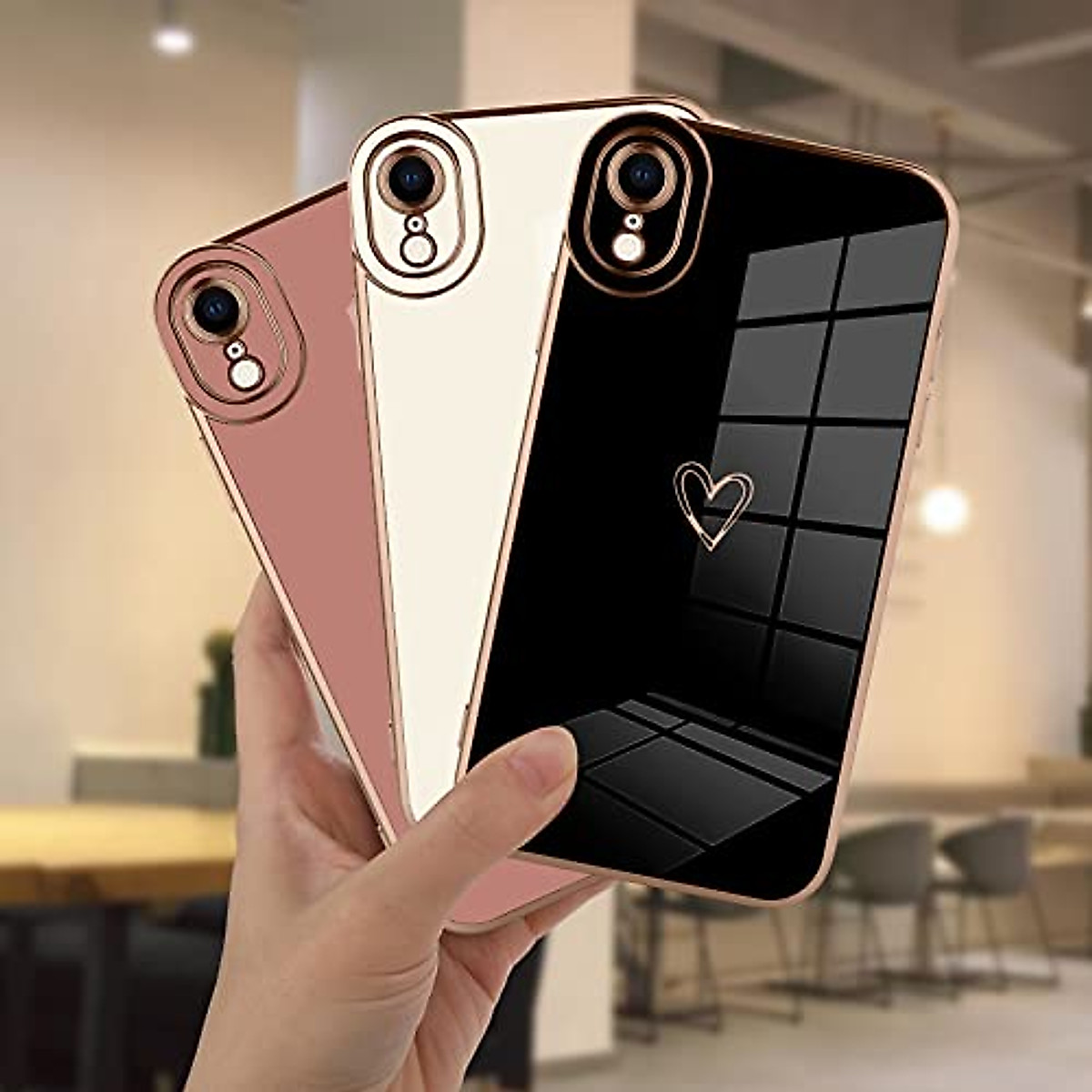 Bonoma Compatible with iPhone XR Case Love Heart Plating Electroplate Luxury Elegant Case Camera Protector Soft TPU Shockproof Protective Corner Back Cover iPhone XR Case -Black