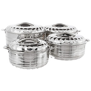 Vinod 4-Piece Insulated Casserole Food Warmer/Cooler Hot Pot Gift Set, 4000mL+5000mL+7500mL+10000mL, Stainless Steel